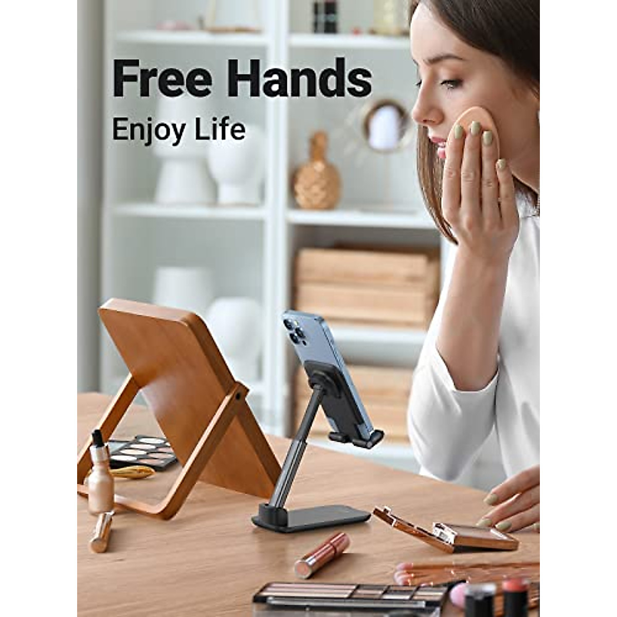 UGREEN Phone Stand Desk Foldable Holder Height Adjustable Cell Phone Cradle Dock Compatible with iPhone 14 Pro 14 Plus 13 Pro Max 12 11 SE XS XR 8 7Plus, Galaxy S23, and All Phones Black