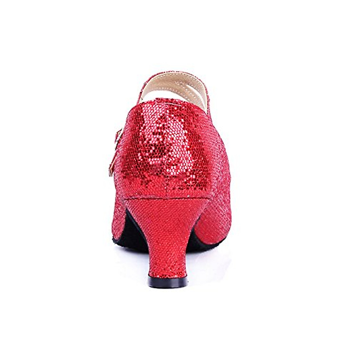 missfiona Women's Glitter Latin Ballroom Dance Shoes Pointed-Toe Y Strap Dancing Heels(6.5, Red)
