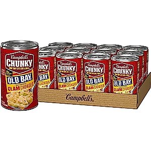 Campbell's Chunky Soup, OLD BAY Seasoned Clam Chowder, 18 Oz Can (Case of 12)