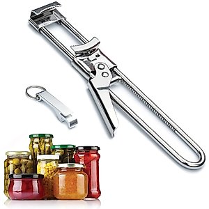 Adjustable Stainless Steel Jar Opener Professional Manual Jar Bottle Opener, Good To Grip Jar Bottle Opener, Lids Remover（Without Canned Food）