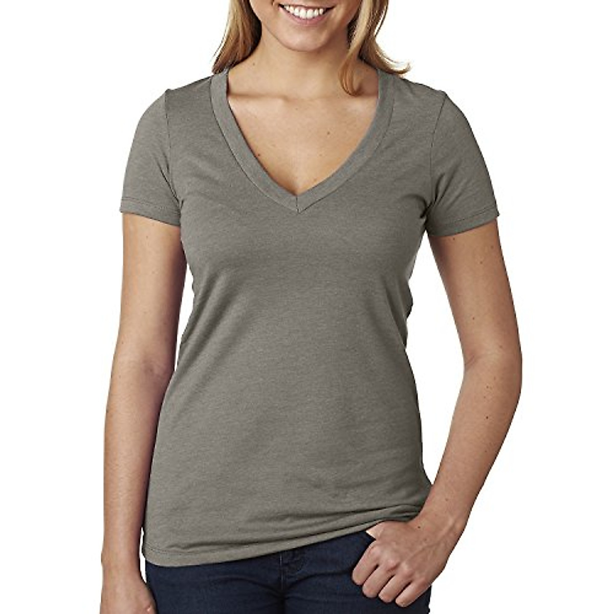 NEXT LEVEL APPAREL Womens CVC Deep V Tee (6640) Warm Gray l