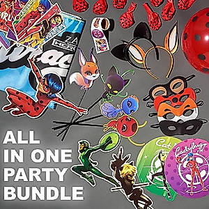 Miraculous 50-Piece Mega Party Pack - All-In-One Party Box For Zag Heroez Themed Birthday Party, Ladybug Party In A Box Celebration Kit, Backdrop and Party Props For Kids Birthday Party