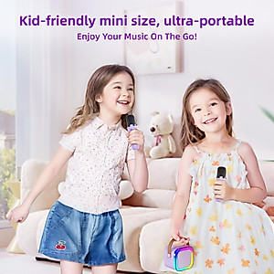 Kinglucky TOP Purple Karaoke Machine for Kids (with Fun Voice Effects) Most Popular Easter Birthday Gifts for 3-12+ Years Old Girls Boys, Mini Karaoke Machine with 2 Wireless Microphones