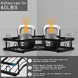 Pioleackflew Corner Shower Caddy - No Drill Bathroom Shower Organizer Rustproof Shower Shelves Shower Caddy Adhesive with Toothbrush cups Shower Shelf for Inside Showerower Black (2 Pack)