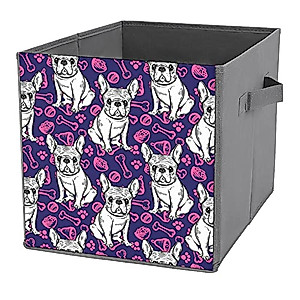 French Bulldog Storage Bin Foldable Cube Closet Organizer Square Baskets Box with Dual Handles