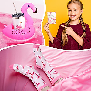 Panitay 6 Pcs Flamingo Gifts Set Pink Flamingo Socks Flamingo Stainless Steel Tumbler Notebook Pen Cosmetic Bag Keychain