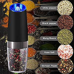 Geolinca Gravity Electric Pepper Grinder, Salt or Pepper Mill & Adjustable Coarseness, Battery Powered with LED Light, One Hand Automatic Operation
