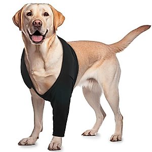 ROZKITCH Dog Surgery Recovery Sleeve Front Right Left Leg, Pet Prevent Licking Wound Elbow Brace Protector, Dog Recovery Suit Cone Collar Alternative for Sprain ACL CCL Arthritis Joint Care Black 2XL