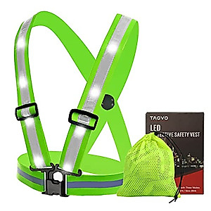 TAGVO LED Reflective Safety Vest with Storage Bag, USB Charging LED Reflective Vest, Night Light up Vest, Adjustable Elastic Running Gear Reflector Straps for Sports Outdoor Cycling Walking Working