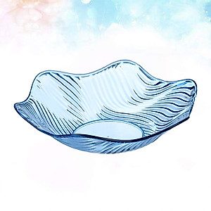 Hemoton Serving Bowl Platter Fruit Holder Bowl Clear Salad Bowl for Home Party Chips Candy Snack Flower Pattern Wave Edged 25.8cm (Blue)