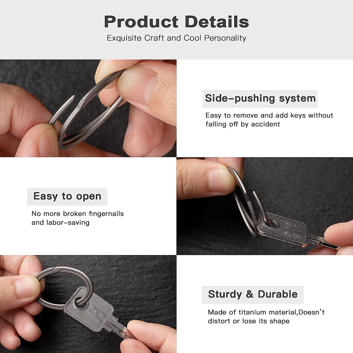 TISUR Oval Titanium Key Rings Bulk, Heavy Duty Quick Release Side Pushing Split Keyring Keychain,Strong Key Chain Rings (1L+4M titanium key rings)