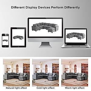 Tmsan 120" Oversized Modular Sectional Sofa, U Shaped Deep Couch with Storage Ottoman, Large 7 Seater Corner Sofa for Living Room, Spacious Space, Grey Polyester
