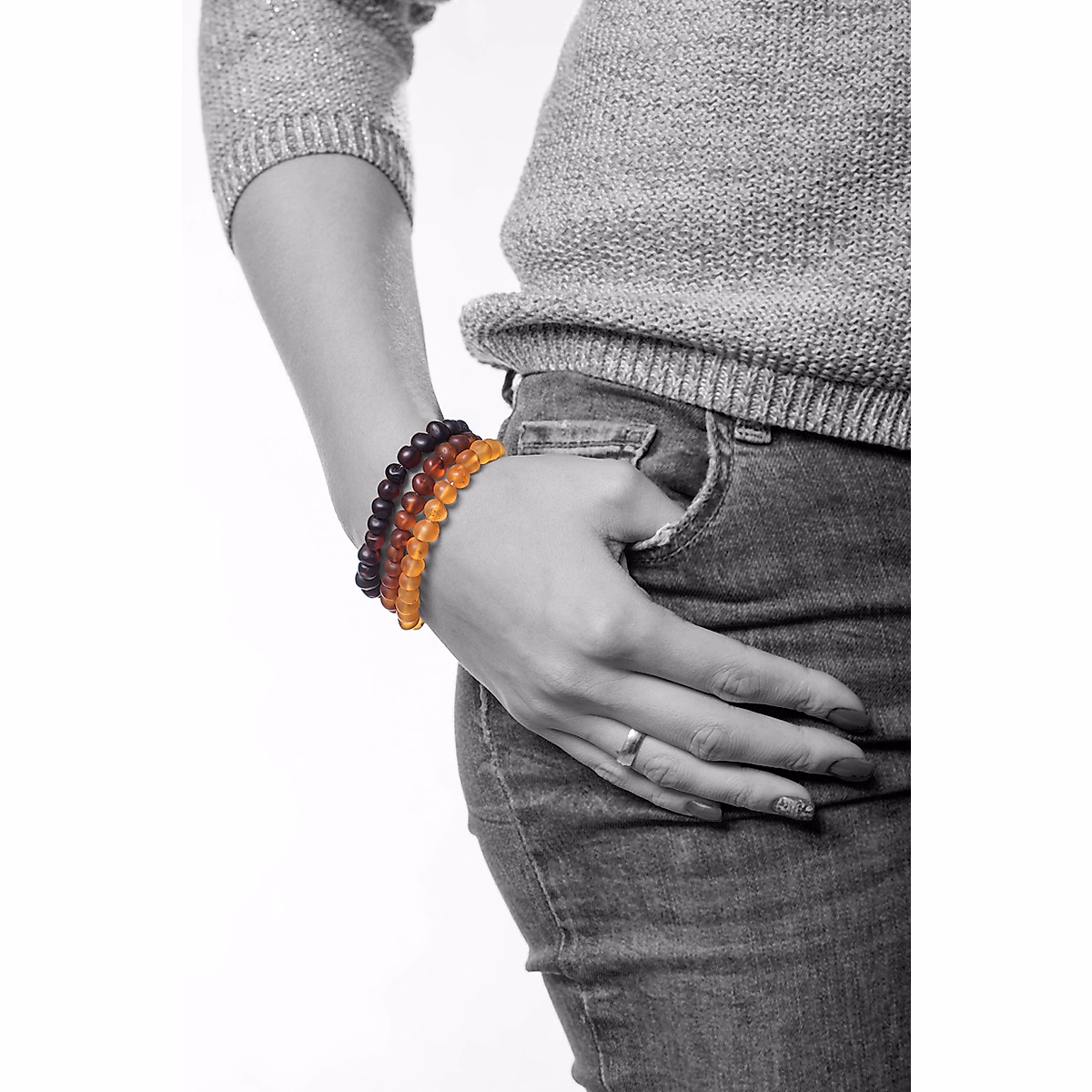 AMBERAGE Natural Baltic Amber Bracelet for Adults (Women/Men) - Hand made From Raw-Unpolished/Certified Baltic Amber Beads(6 Colors) (8, Raw-Unpolished Rainbow)