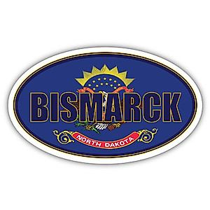 Bismarck City North Dakota State Flag | ND Flag Burleigh County Oval State Colors Bumper Sticker Car Decal 3x5 inches