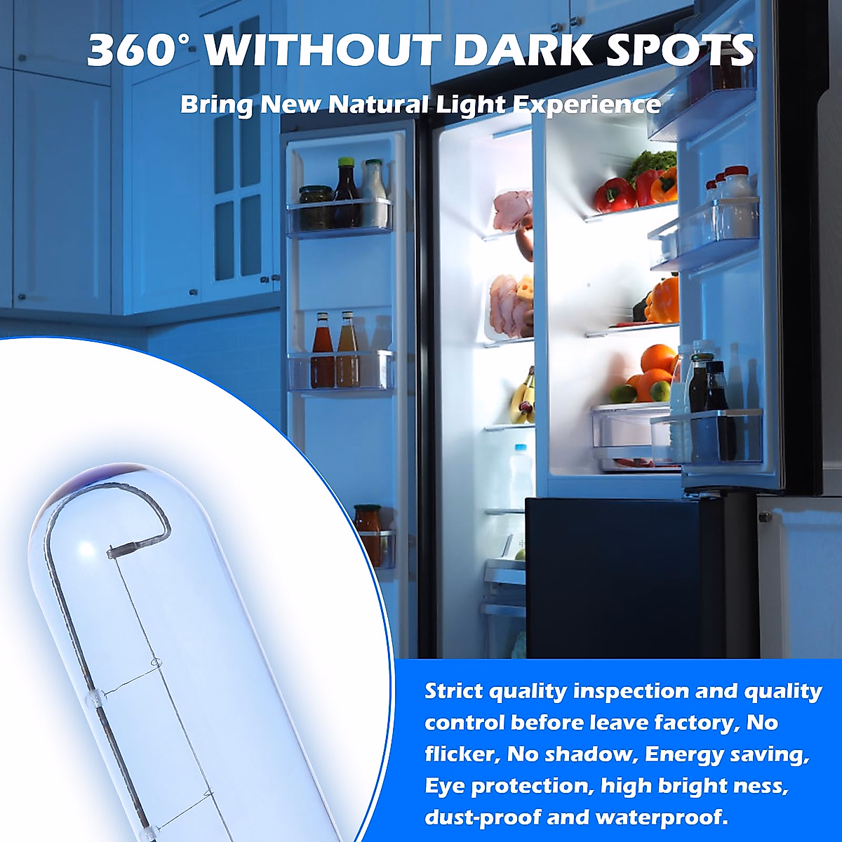 GGTE Blue Refrigerator Light Bulbs E26 Compatible With Sub Zero,7006999 Refrigerator Glass Lamp Replacement 40W 120V (1)