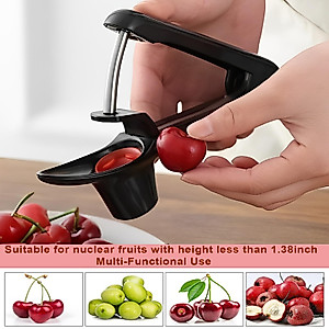 Cherry Pitter - Stainless Steel Olive and Cherries Pitters Corer Tool with Space-Saving Lock Design, Multi-Function Fruit Pit Remover for Cherry Jam (Black)