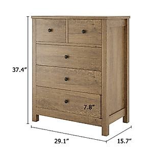 IDEALHOUSE Dresser for Bedroom, 5 Drawer Dresser Wood Dresser with Metal Handle, Modern Chest of Drawers for Bedroom, Entryway, Hallway, Light Brown