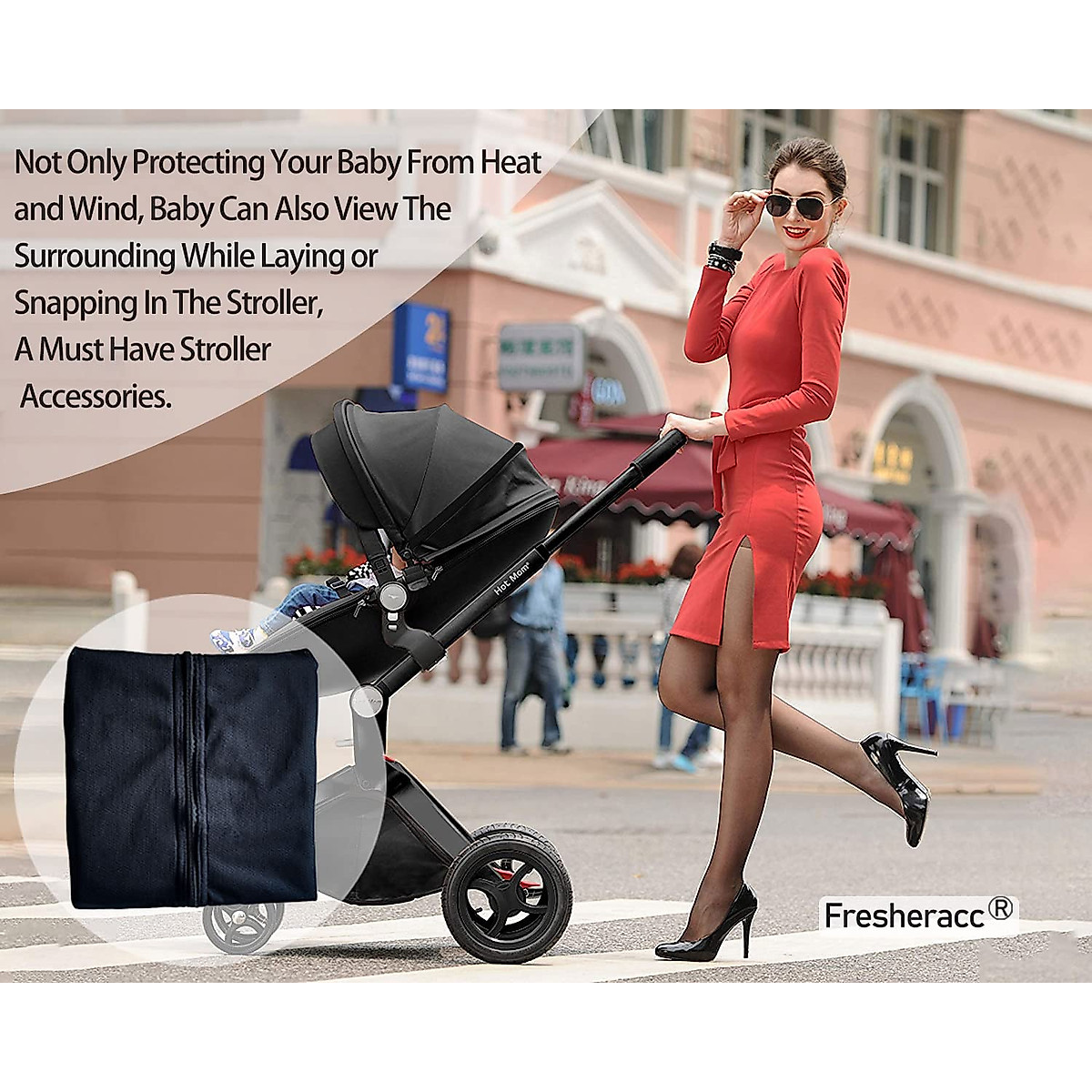 Stroller Sun Shade Cover, Mesh Universal Adjustable UV Sun Sleep Shade for Baby Stollers, Blackout Stoller Cover, Protect from Rain Wind Snow Dust Insect, Ventilate and Easy to Install (Black)