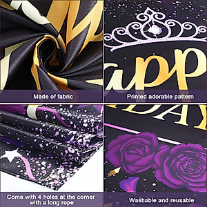 Happy Birthday Decorations Banner, Purple Happy Birthday Sign Birthday Party Supplies Purple Photo Backdrop Background with Rose for Birthday Party Favor for Women Girl Celebration 72.8 x 43.3 Inch