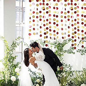 Gold Maroon Party Decorations Red Circle Dots Garland Streamer Hanging Backdrop for Wedding Birthday Engagement Bridal Shower Bachelorette Valentines Day Chinese New Year