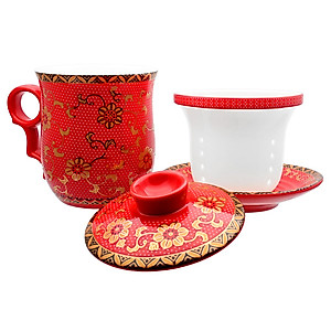 Ameolela Porcelain Tea Cup with Infuser Lid and Saucer Sets - Chinese Jingdezhen Ceramics Coffee Mug Teacup Loose Leaf Tea Brewing System for Home Office