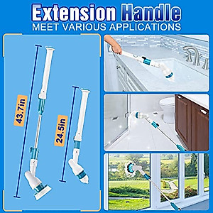 Rechargeable Electric Spin Scrubber - 5 Replaceable Cleaning Brush Heads, Cordless Shower Cleaning Brush with Long Extension Arm, Bathroom Scrubber Power Spin Scrubber for Grout Sink Tub Tile Floor