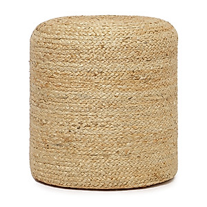 REDEARTH · Cylindrical Pouf Ottoman - Braided Pouffe Accent Sitting Round Footrest for Living Room, Bedroom, Nursery, kidsroom, Patio, Gym; 100% Jute (14.5"X14.5"X16"; Natural)