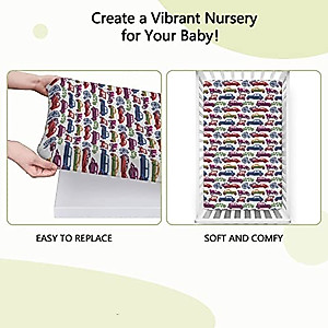 Cars Themed Fitted Crib Sheet,Standard Crib Mattress Fitted Sheet Toddler Bed Mattress Sheets-Crib Mattress Sheet or Toddler Bed Sheet, 28“ x52“,Pale Grey and Multicolor