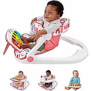 Fisher-Price Portable Baby Chair, Deluxe Sit-Me-Up Seat with Kick & Play Piano Learning-Toy for Babies and Toddlers, Pink
