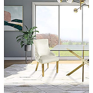 Meridian Furniture Collection Modern | Contemporary Velvet Upholstered Dining Chair with Tufted Back and Gold Sturdy Stainless Steel Legs, Set of 2, 24" W x 25.5" D x 37.5" H, Cream