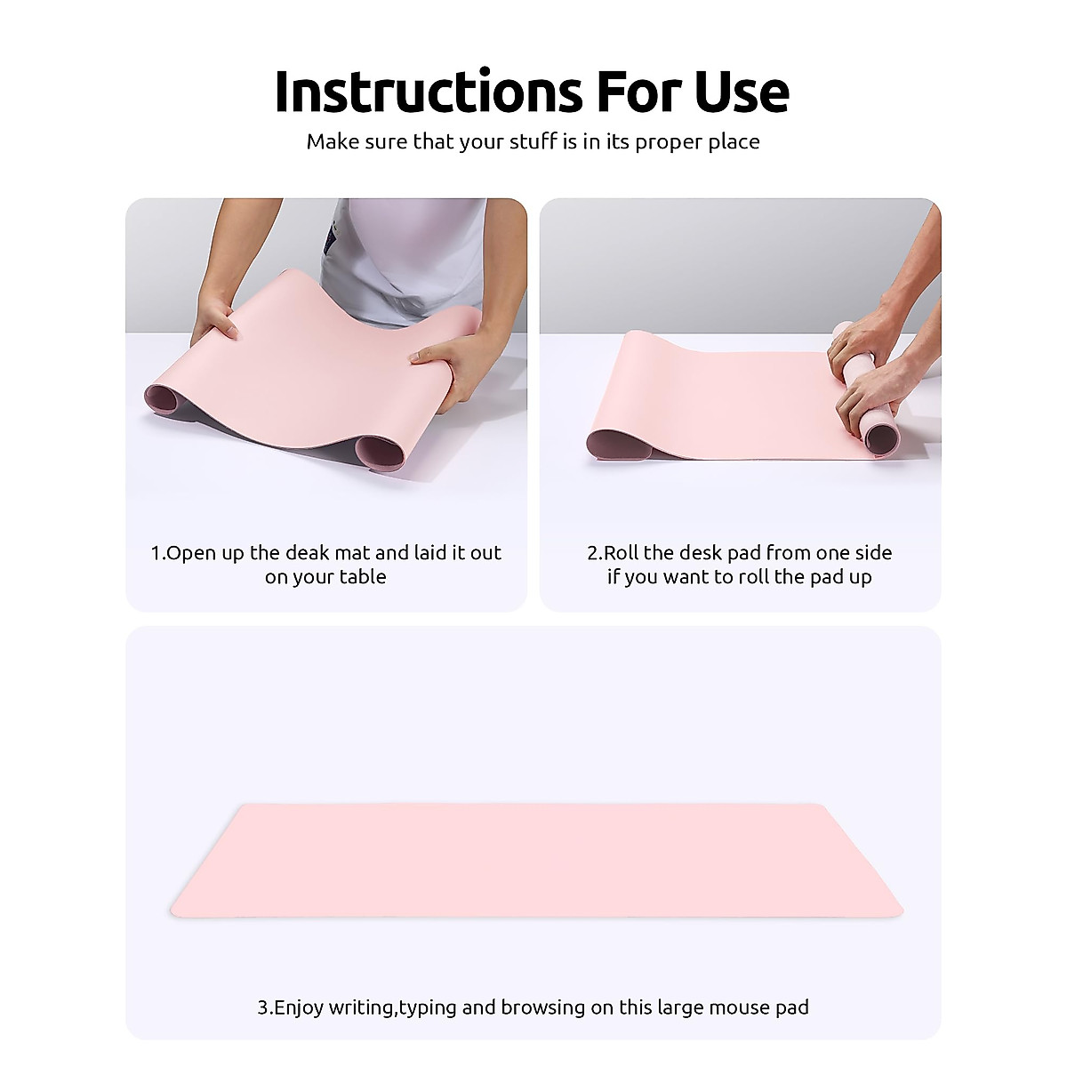 YSAGi Leather Desk Protector, Office Mat, Large Mouse Mat, Non-Slip PU Leather Blotter, Laptop Pad, Waterproof Writing Pad for Office and Home (Light Pink, 23.6" x 13.8")