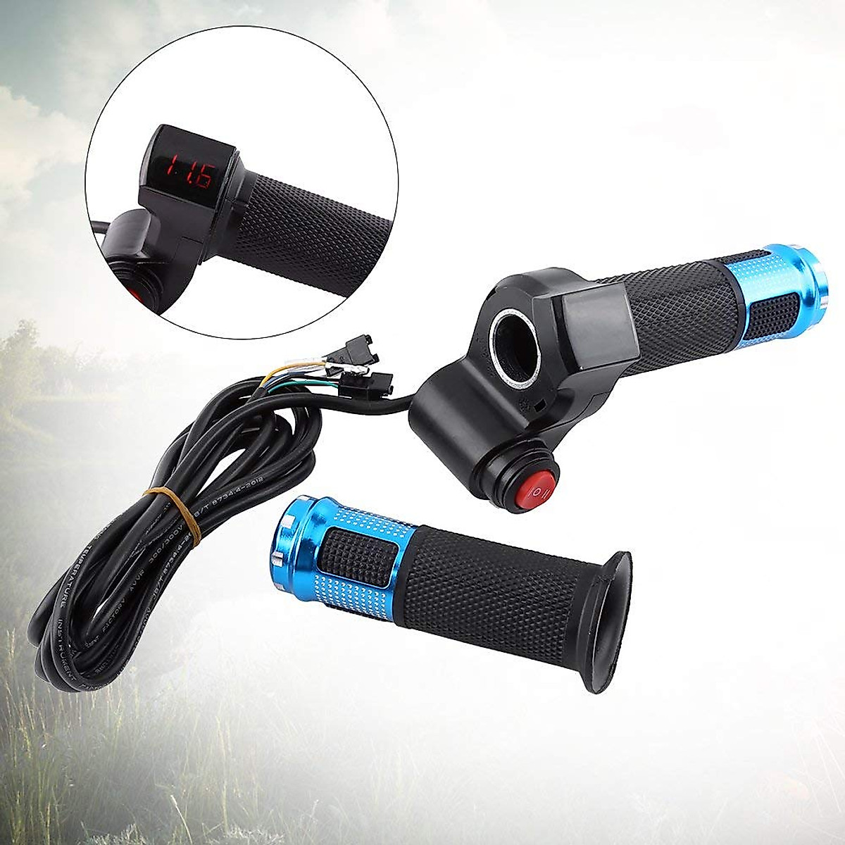 3 Gears Speed Switch Bike Grips Cover With LED Display Screen Accelerator Handle For Electric Bicycle (Blue&Black)
