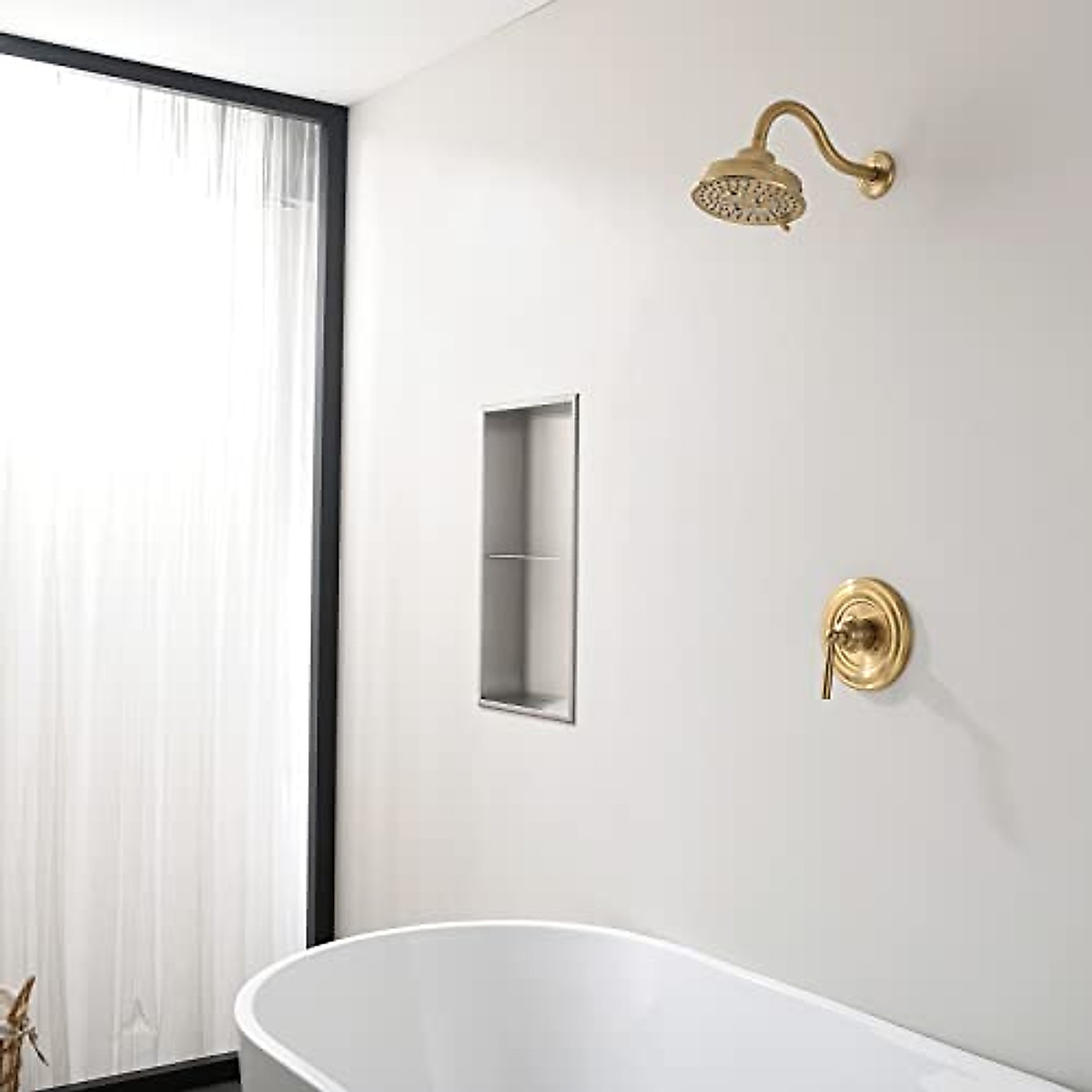 Bathroom Shower Only Faucet with Valve Brushed Gold, DAYONE Wall Mounted Shower Fixtures Complete Mixer, Single Function Shower Trim Kit Set, DAY152BTG