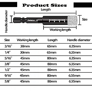 Mgtgbao 10pc 3/16” Dry Diamond Drill Bits Set，10PCS 5mm Hex Shank Core Drill Bit Brazed with Cooling Wax for Porcelain Tile Ceramic Concrete Granite Marble Hard Materials (not for Wood).