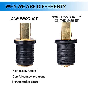 Young Marine Snap-Handle Drain Plug, for 1-Inch-Diameter Drains, Locks in Place, Brass Handle, Rubber Plug (2)