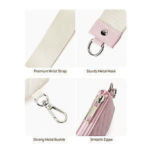 Telena Mini Zip Around Wristlet Wallets for Women Coin Purse Wristlet Keychain Dual Pouch Wallet Beige Pink