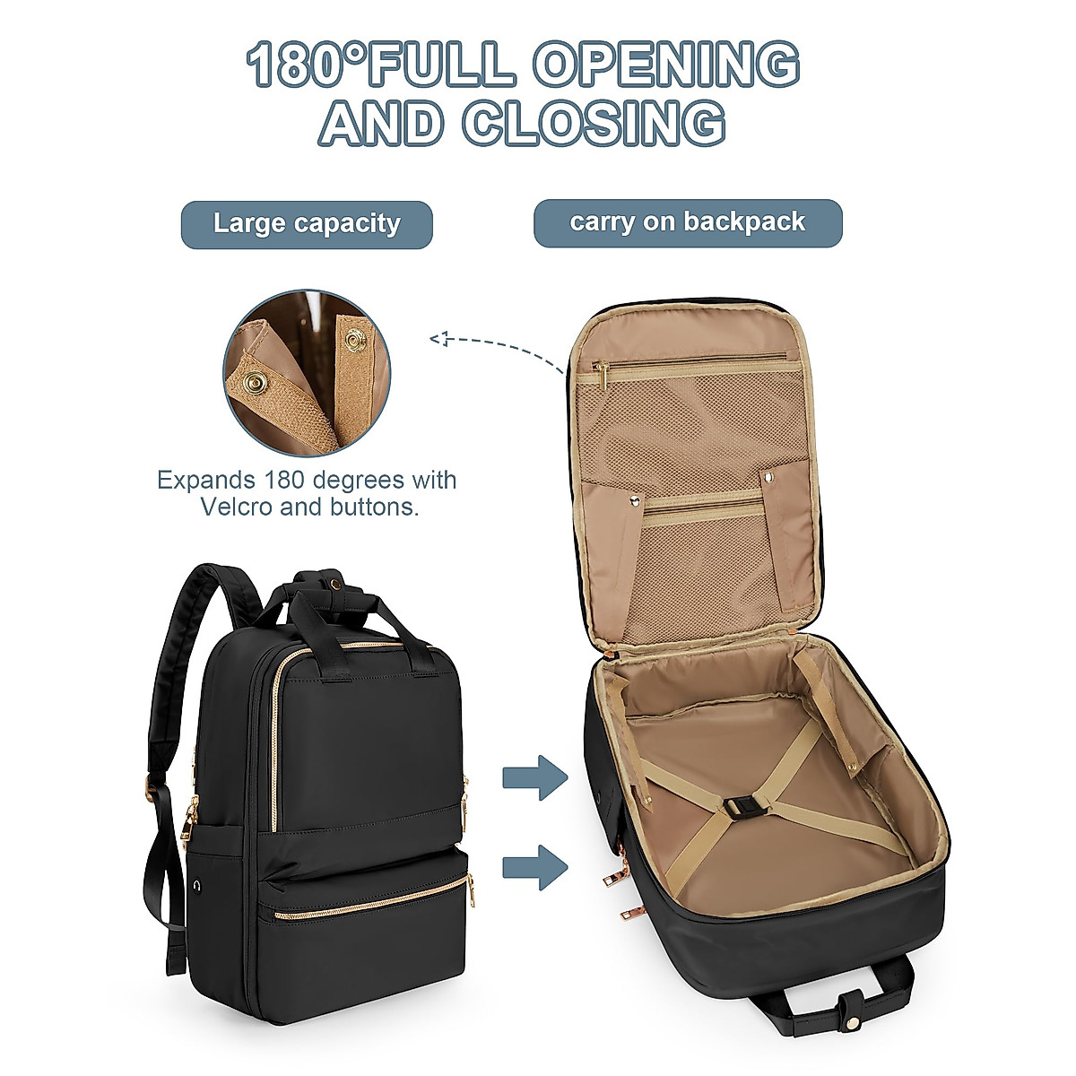 CADOLIM Large Travel Backpack Carry On Flight Approved Black Backpack For Travel Backpacks Waterproof Personal Item Backpack Travel Bag For Women Mens Mochila De Viaje Traveling Backpack