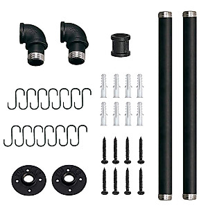 Toplife 31.5 inch Pot Rack, Kitchen Wall Mounted Detachable Pan Lid Utensils Organizer Hanging Rail with 14 Hooks, Black