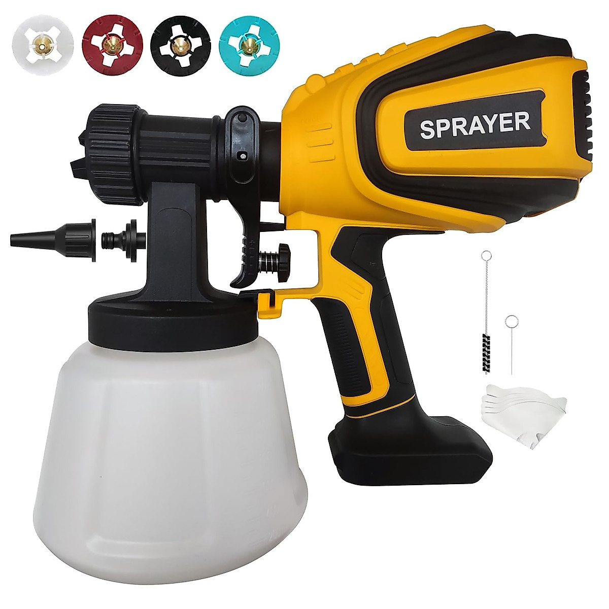 Cordless Paint Sprayer 90000RPM High Speed Electric Spray Paint Gun with 1400ml High Capacity Container Easy to Clean for House Painting Furniture Home Interior Yellow(Not Include Battery)