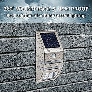 Roopure Solar Fence Lights Outdoor Waterproof, Solar Motion Lights Wall Mounted, Metal Solar Deck Lights, Auto On/Off Decorative Accent Light Security for Steps Stairs Post Yard, Warm Light, 4 Pack