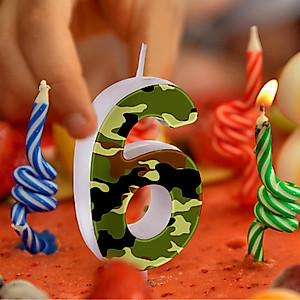 MTLEE Camo Number Birthday Candles Army Themed Birthday Cake Candles Camo Party Supplies Decorations Cake Candles for Birthday Hunting Themed Party Camouflage Motif Graduation Party(Number 6)