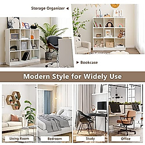 Tangkula 9 Cube Bookshelf, Freestanding 3 Tier Open Bookcase, Modern Cube Storage Organizer with Anti-toppling Device, Multipurpose Wood Display Shelf for Living Room Study Home Office (White, 9 Cube)