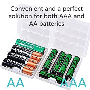 HOMEFUNTIME Battery Case AA/AAA Battery Holder Container Compact Portable Organizer Storage Case Insulative Plastic Clear Protective Battery Case for Travelling/Home/Office/School/Garage(4 PCS)