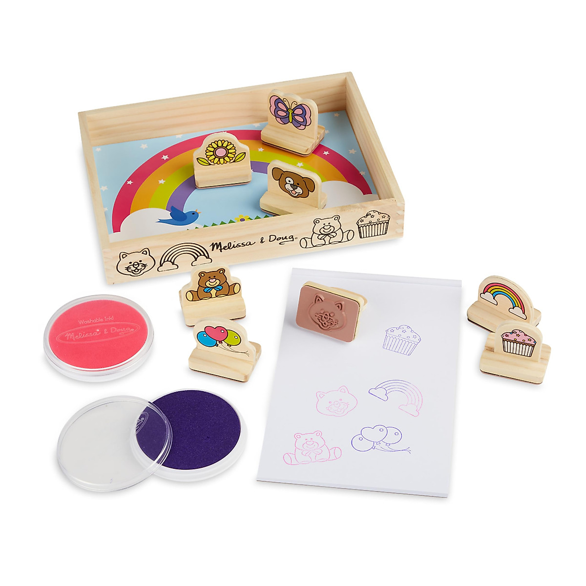 Melissa & Doug My First Wooden Stamp Set Favorites (8 Stamps with Handles, 2 Washable Ink Pads) Wooden Kids Stamps With Handles Set, For Kids Ages 3+