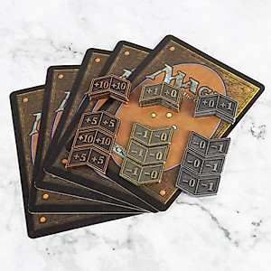 45 Pieces Antique Metal Buff Counter Tokens Magic The Gathering Token Creature Stats or Loyalty Counters for MTG CCG Card Gaming Accessories with Velvet Bag