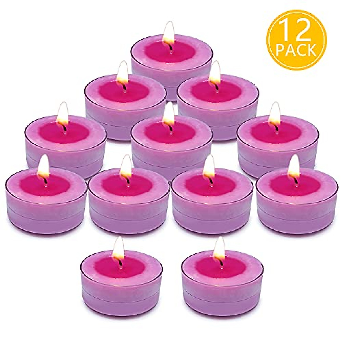 Soyyla Lilac Tealights Candles, 12 Pack Clear Cups Soy Candles Long Lasting Tea Lights for Weddings Birthday Festival Celebration Party Candle Gardens