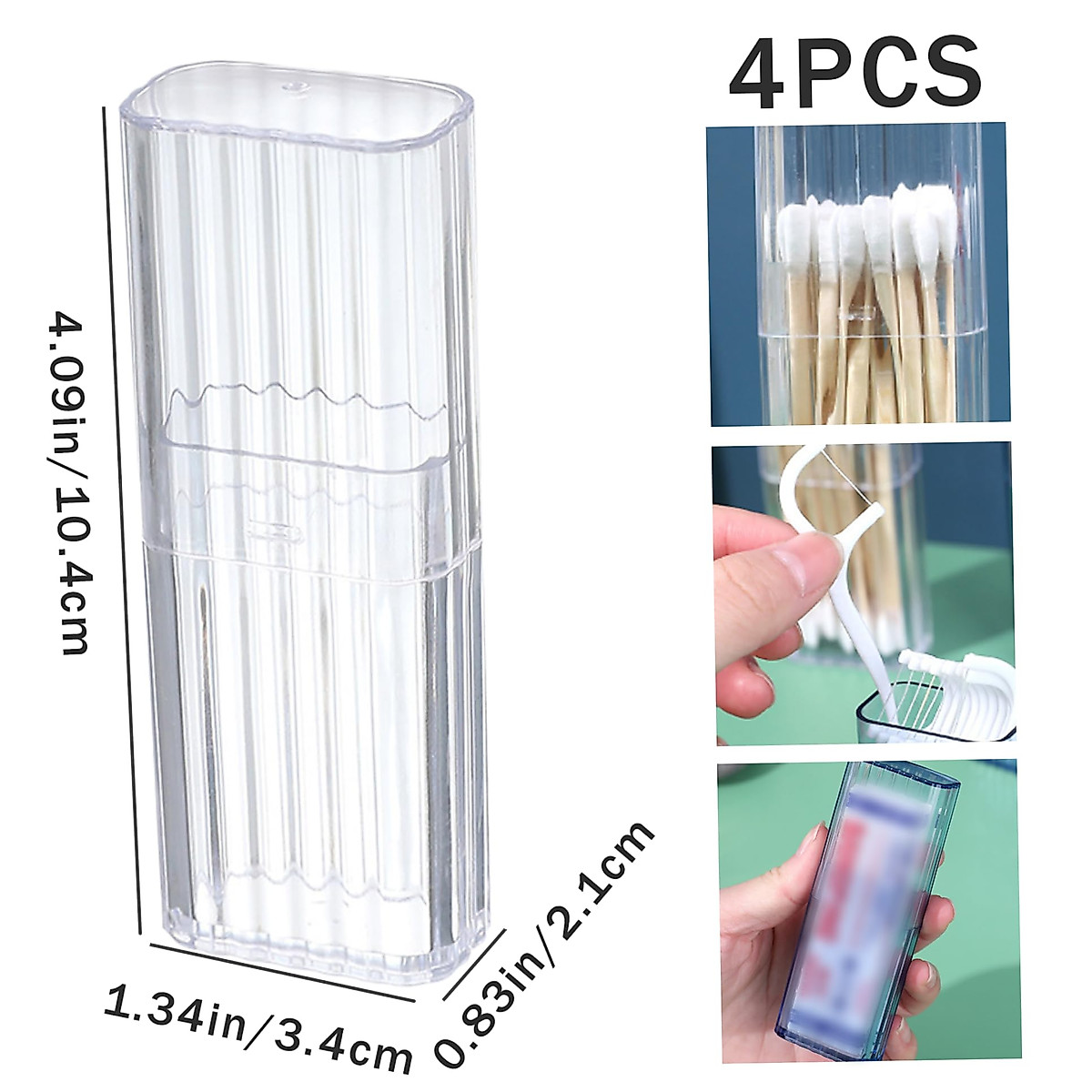 Cotton Swab Travel Case Cotton Swab Holder, 4Pcs Clear Plastic Flosser Dispenser With Lid, Portable Cotton Swab Travel Case, 0.8X1.3X4.1" Travel Containers For Hair Ties Floss Band-Aids, Toothpicks