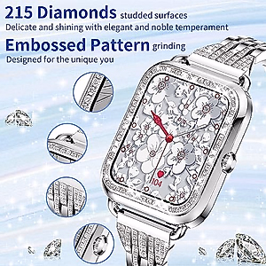 Smart Watch for Women Diamonds(Answer/Make Call),1.29''HD Touch Screen Smart Watch Android,Fitness Tracker with Heart Rate/Blood Oxygen/Sleep Monitor,Waterproof Smartwatch 3 Strap (Diamond Silver)