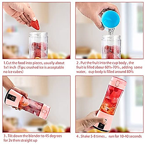 13.5oz Portable Blender Smoothies Personal Blender Mini Shakes Juicer Cup for home，office，Outdoors.Multi-purpose USB Rechargeable Blender with Protection Design (pink)