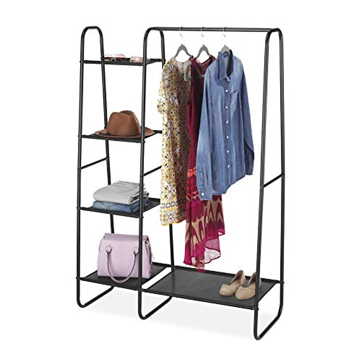 Whitmor Freestanding Wardrobe w/Fine Mesh Fabric Shelves for Portable Clothing Storage, Black